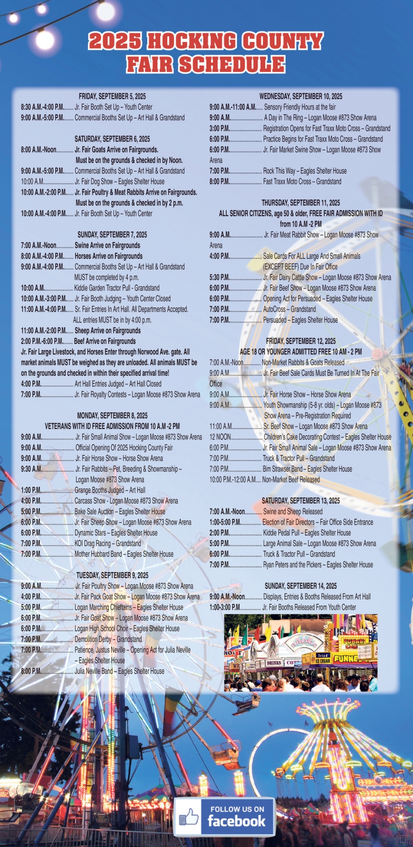 2025 Hocking County Fair Schedule, Hocking County Fairground, Logan, OH